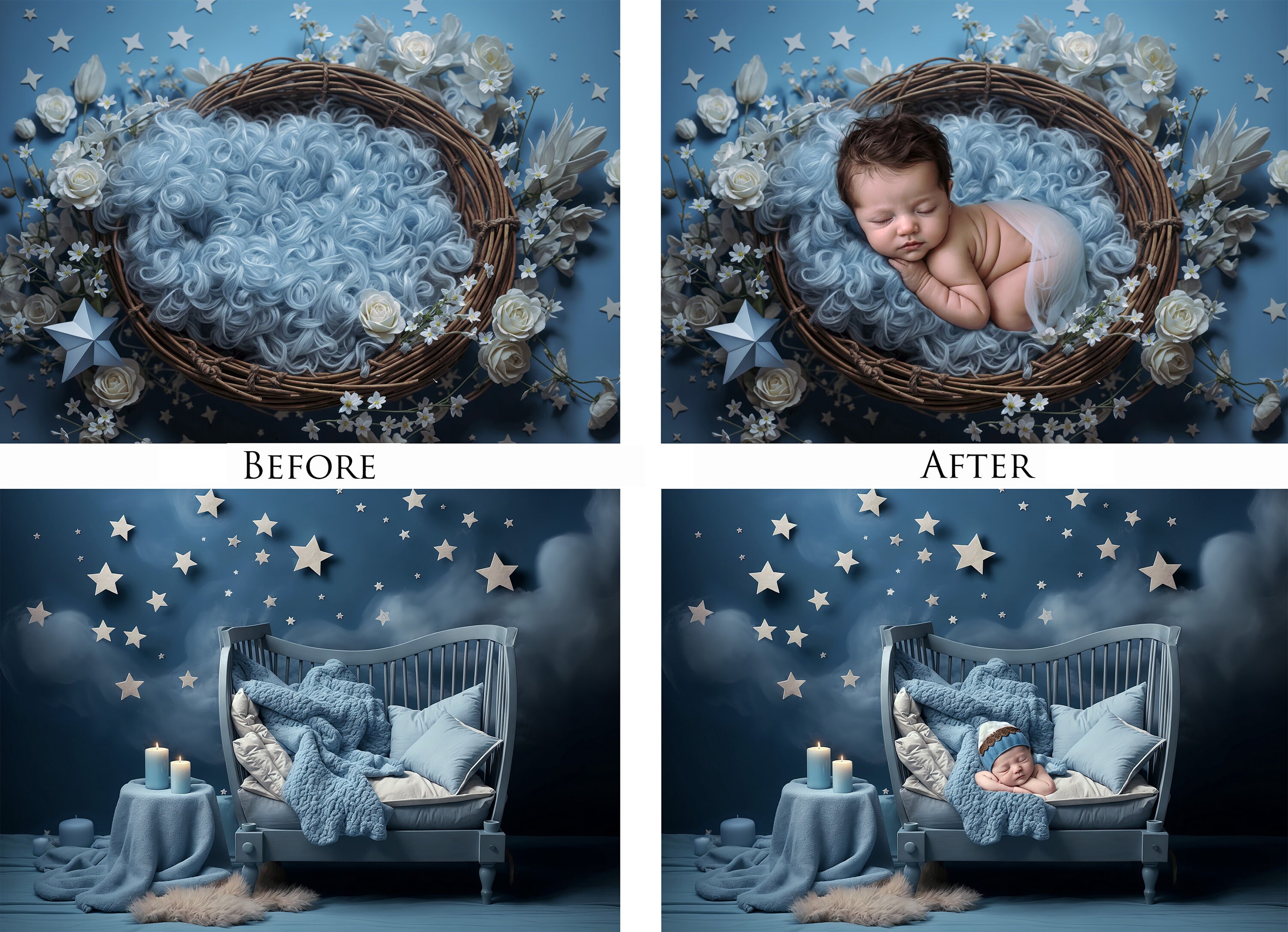 Newborn Digital Photography Backdrop, Baby Bed, Wreath & Basket, Bundle ...