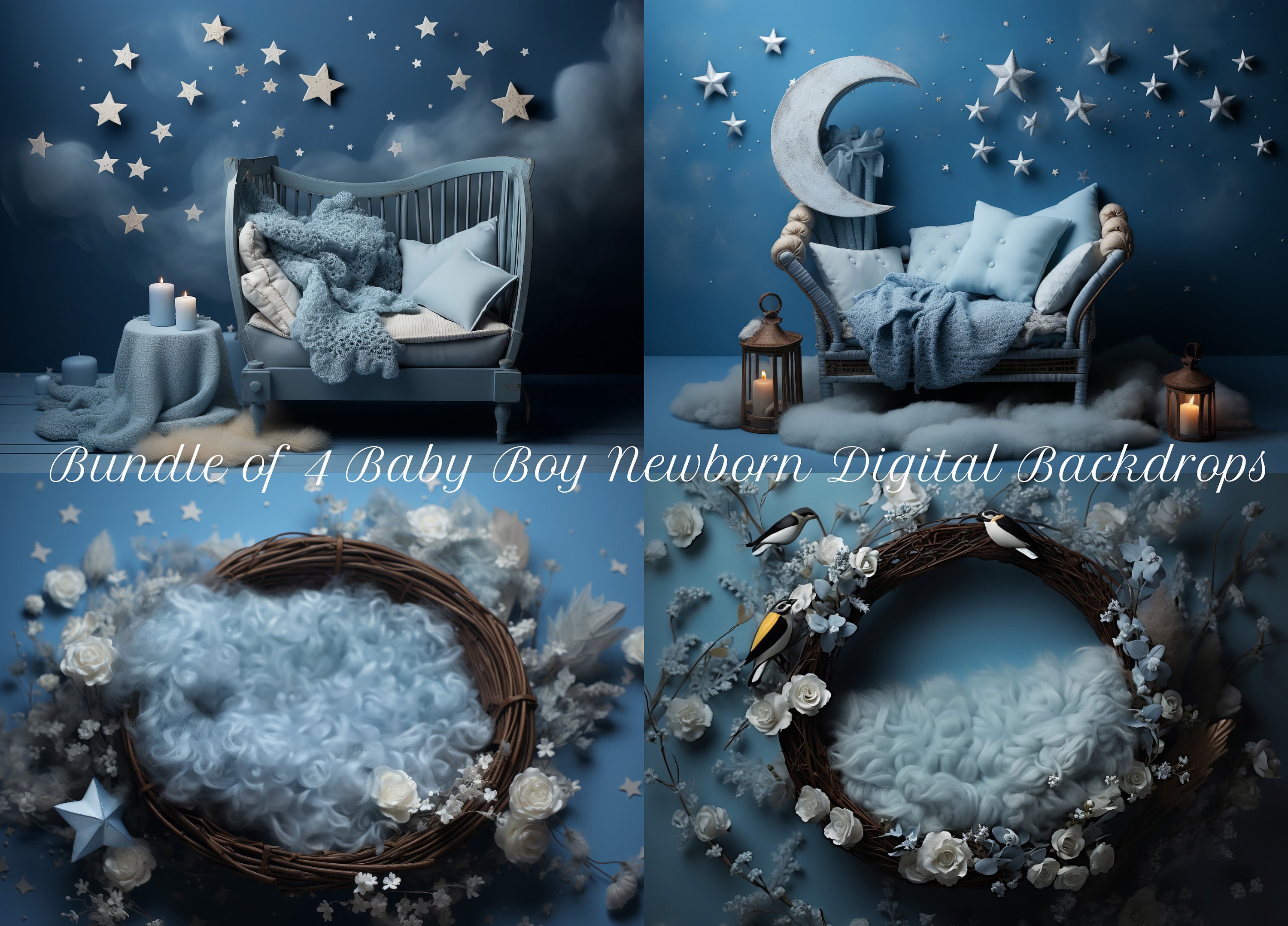 Newborn Digital Photography Backdrop, Baby Bed, Wreath & Basket, Bundle ...