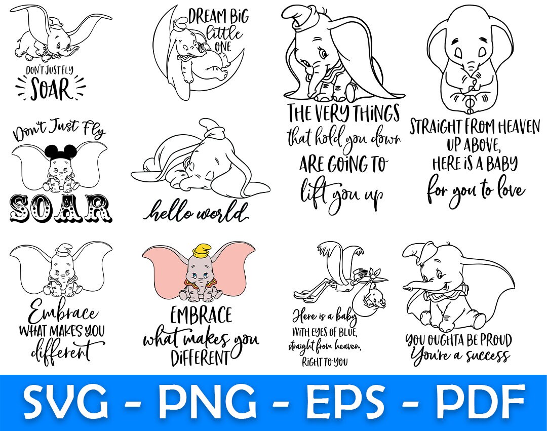 Dumbo Bundle SVG Dumbo Vector Dumbo Silhouette Dumbo - Etsy Australia
