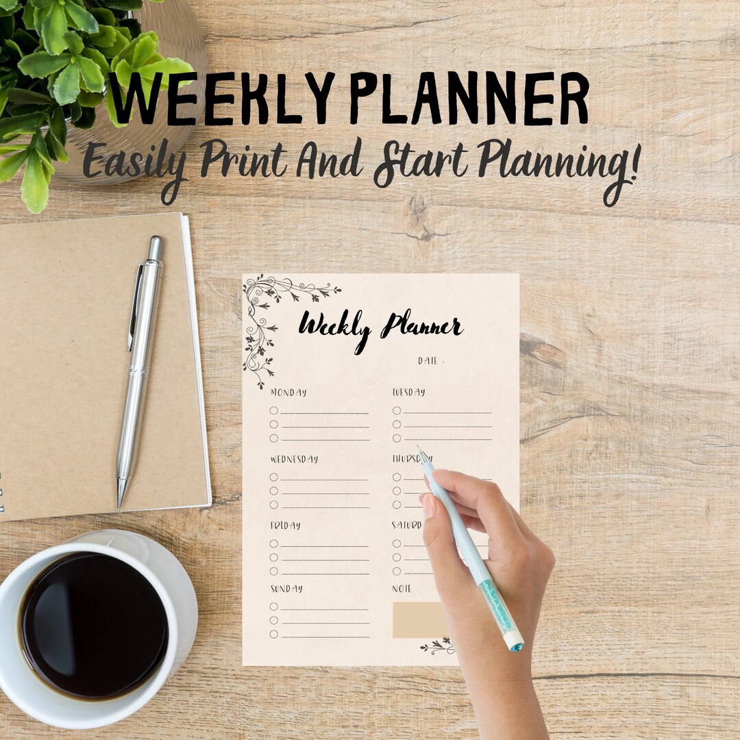 Weekly Planner Printable, Minimalist Weekly Planner, Weekly Organizer ...