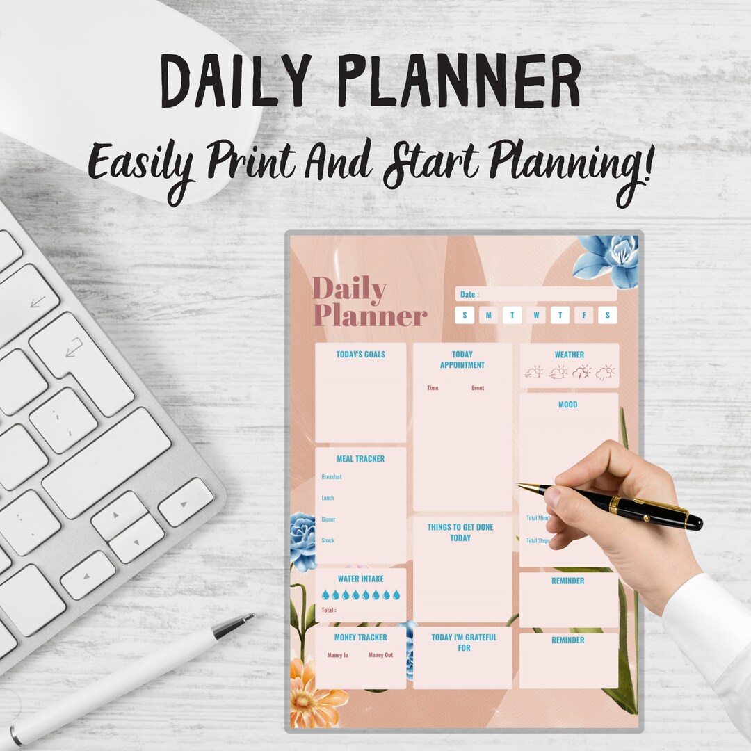 Daily Planner Printable, Minimalist Daily Planner, Daily Organizer ...