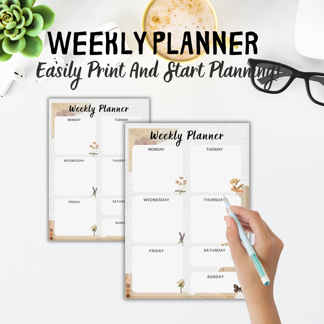 Weekly Planner Printable, Minimalist Weekly Planner, Weekly Organizer ...