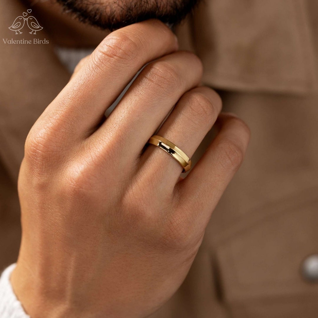 14K Gold Razor Edge Band, 4.00 MM Real Gold Band, Polish Finish Band ...