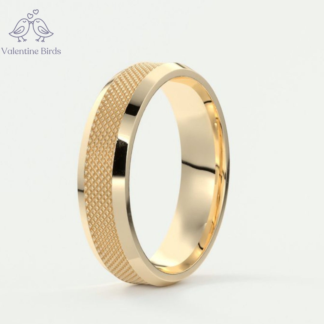 Knurled Bevel Band 14K Solid Gold Band Unisex Band Bands for Couples ...