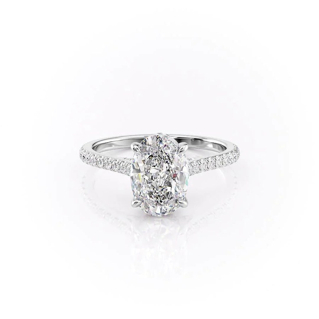Classic Oval Engagement Ring Cathedral High Set Oval Cut Ring 14k Solid ...