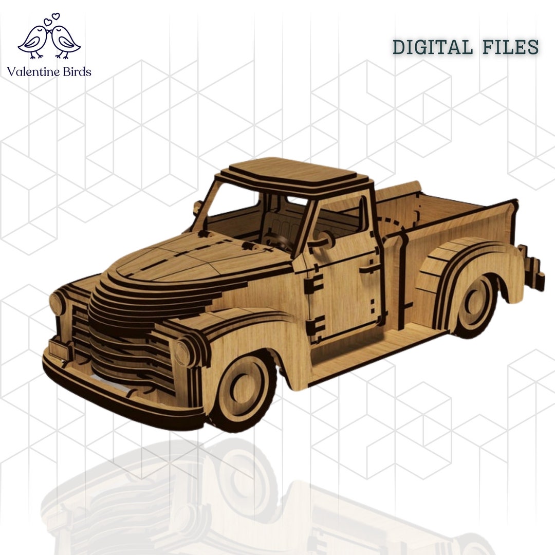 Pickup Truck, Pick Up, 3D Car, 3D Puzzle, Laser Cut File, DXF, SVG, CDR ...