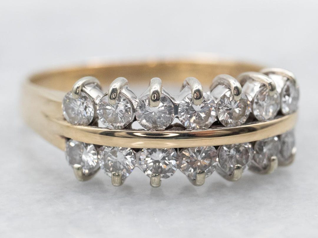 Double Row Diamond Band, Lab Diamond Band, Two Tone Gold Ring ...