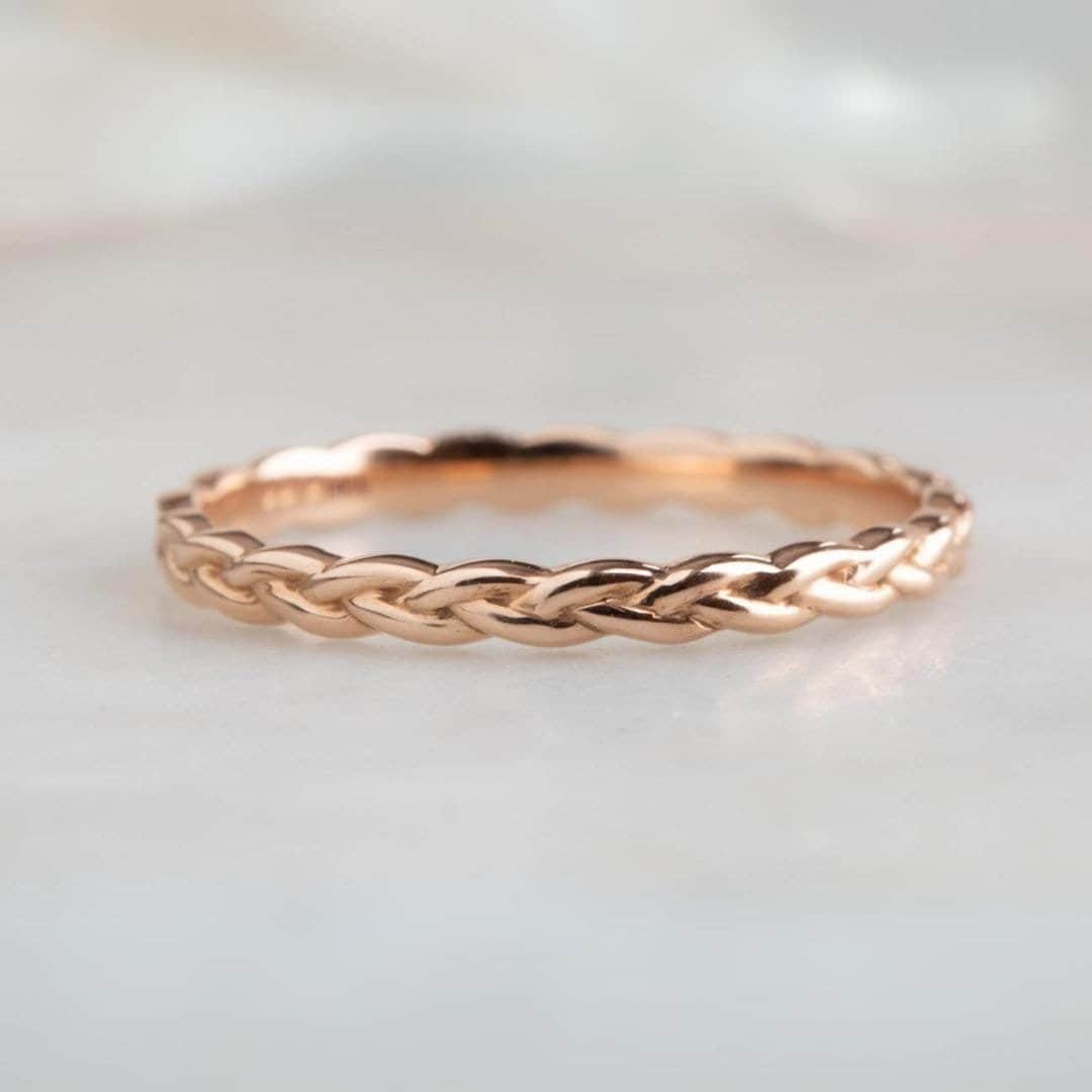 Braided Gold Band, 18k Solid Gold Braided Band, Twist Rope Ring, Braided Wedding Band, Twisted ...