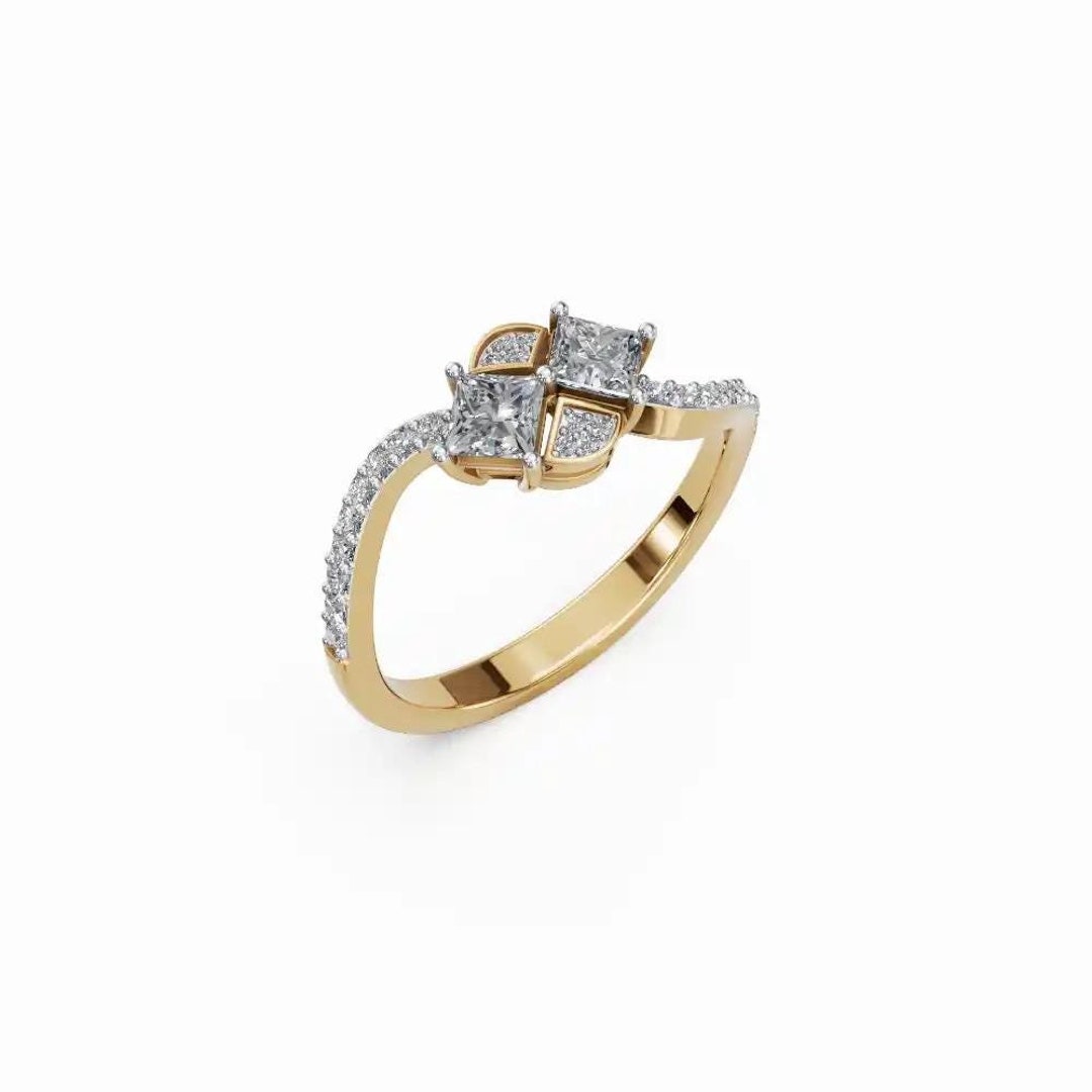 14K Gold Wavy Band, Cluster Diamond Ring, Pave Round Diamond Ring, Half ...
