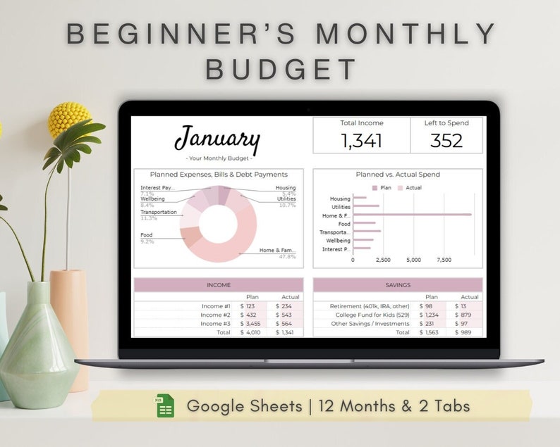 Beginner's Monthly Budget Spreadsheet, Personal Finances Excel, Simple ...
