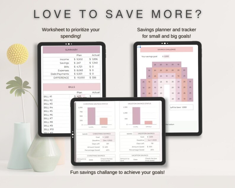 Monthly Budget Plus Spreadsheet, Personal Finances Excel, All-in-one ...