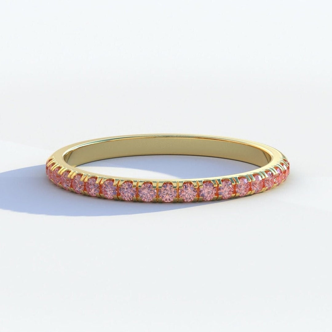 Fancy Pink Wedding Ring / 14k Half Eternity Pink Diamond Wedding Ring ...