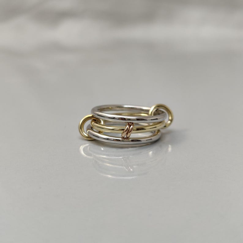 14K Gold Multi Connected Ring, Chunky Gold Ring, Interlocking Ring, Gold Ring Set, Statement ...