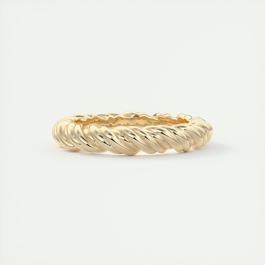 3 MM Gold Braided Twist Ring / 14K Solid Gold Twist Rope Ring / Twisted ...