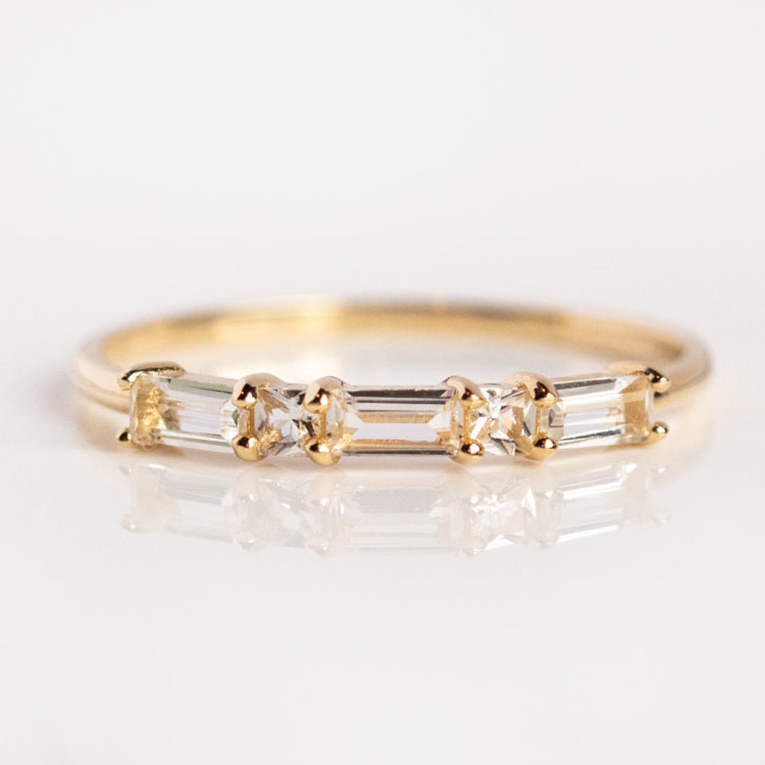 Morse Code Diamond Ring, Princess & Baguette Diamond Band, Minimalist Stackable Ring ...