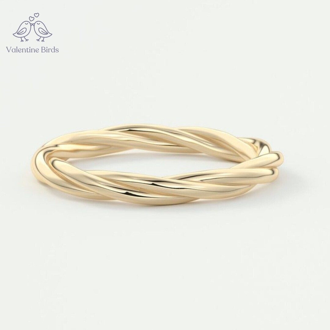 14K Solid Gold Twist Rope Ring, 2.50 MM Gold Braided Ring, Twisted Rope ...