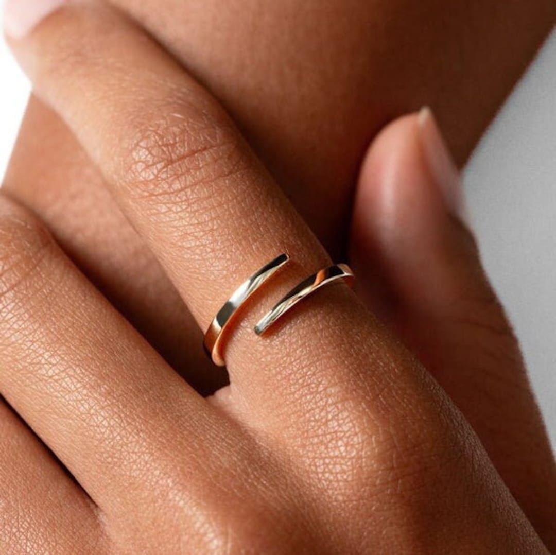 14k Solid Gold Open Cuff Wedding Band Wrap Unique Band - Etsy