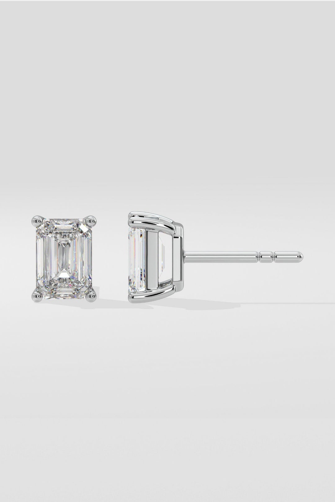 Emerald Cut Stud Earrings in 14k Solid Gold, Trending Diamond Studs ...