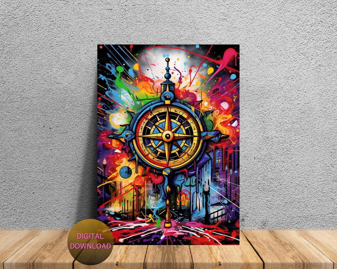 Compass Drawing Graffiti Printable Wall Art, Colorful Wall Décor ...