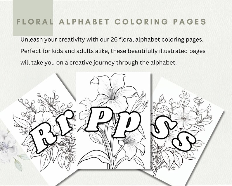 Floral Alphabet 26 Coloring Pages, PDF Printable Activities, Teach and ...