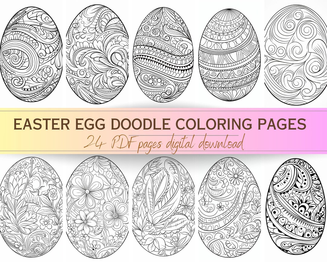 24 Easter Egg Coloring Pages for Kids and Adults Printable 8,5''x11 ...