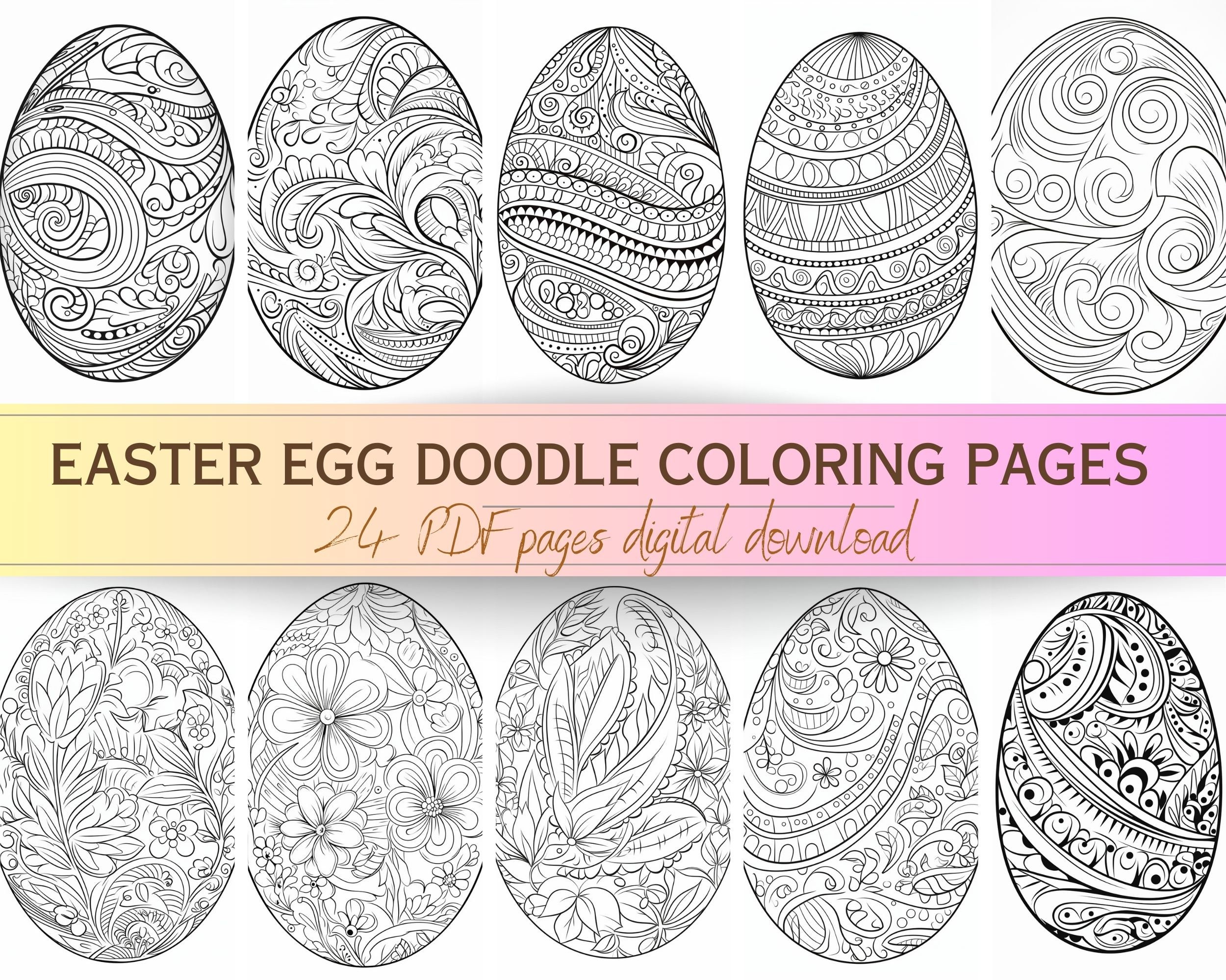 24 Easter Egg Coloring Pages for Kids and Adults Printable 8,5''x11 ...