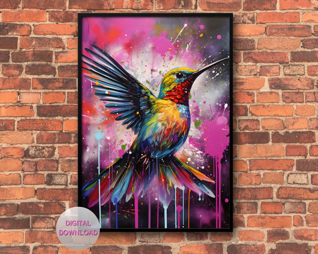 Hummingbird Graffiti Wall Art Digital Download Colorful Wall Décor Pink ...