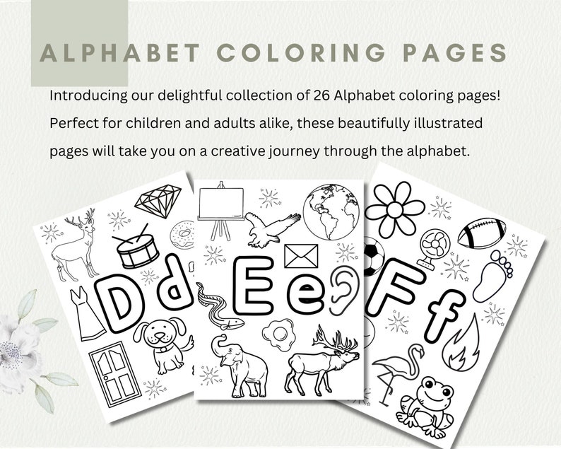 26 Alphabet Coloring Pages PDF Printable Activities Teach - Etsy