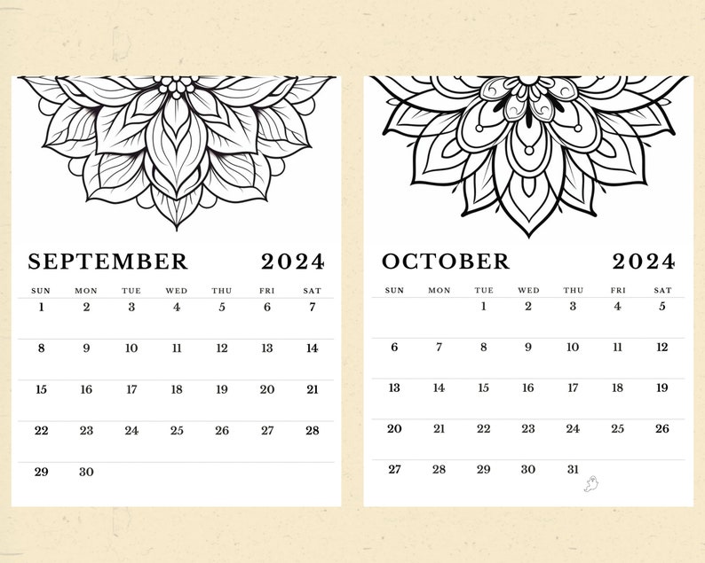 Mandala Coloring Calendar 2024 Printable 8.5''x11'' and 5.8''x8.3'' PDF ...