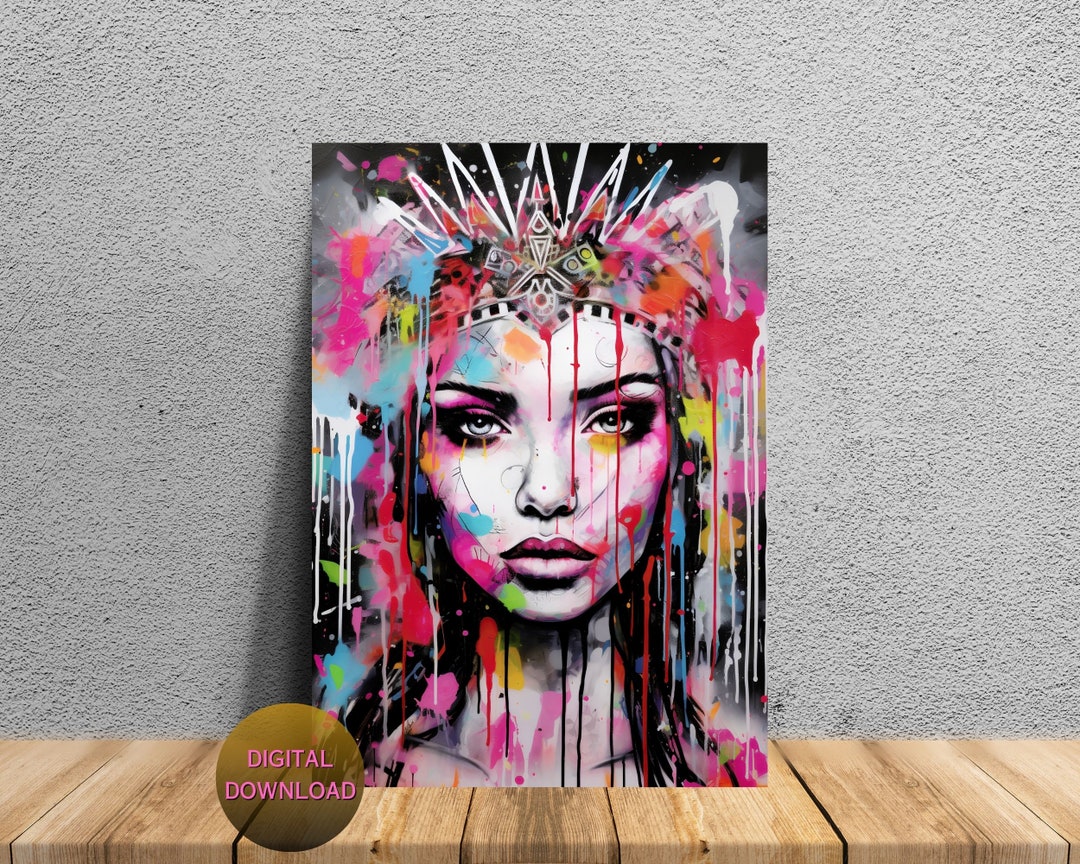 Girl With Tiara Graffiti Printable Wall Art, Colorful Wall Décor ...