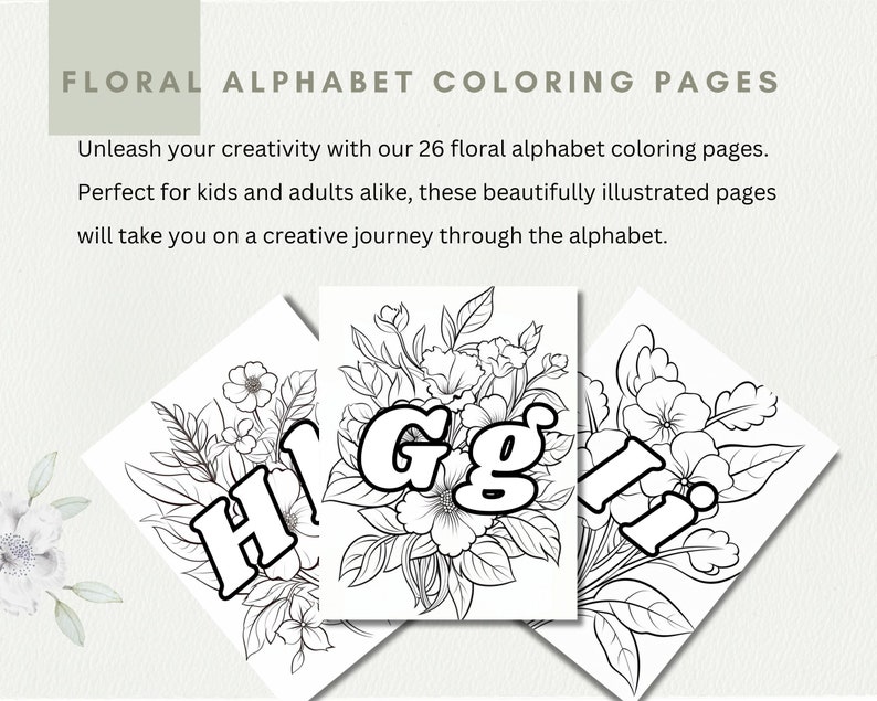 Floral Alphabet 26 Coloring Pages, PDF Printable Activities, Teach and ...