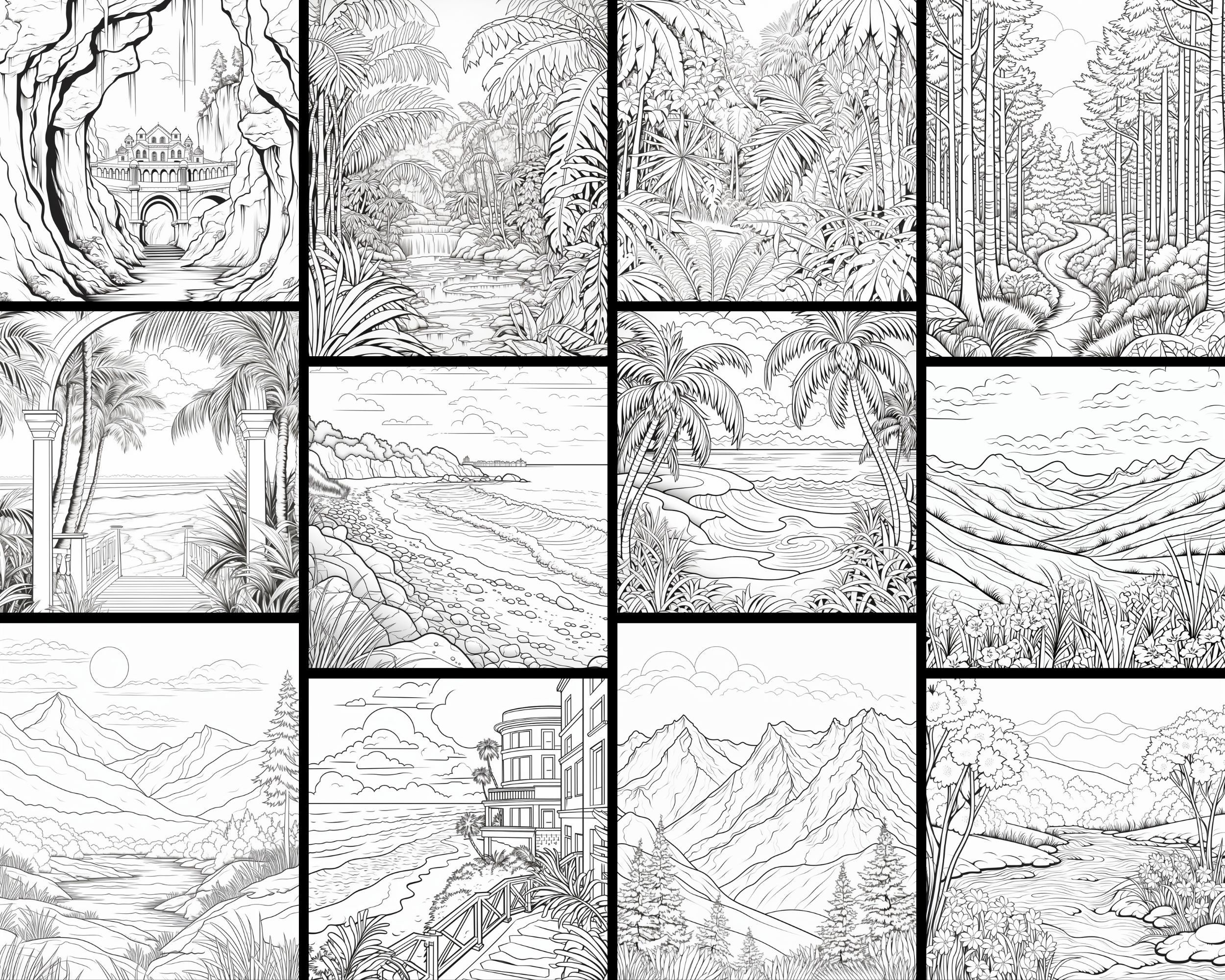 25 Landscape Coloring Pages: Nature Scenes for Relaxation (PDF File) - Etsy