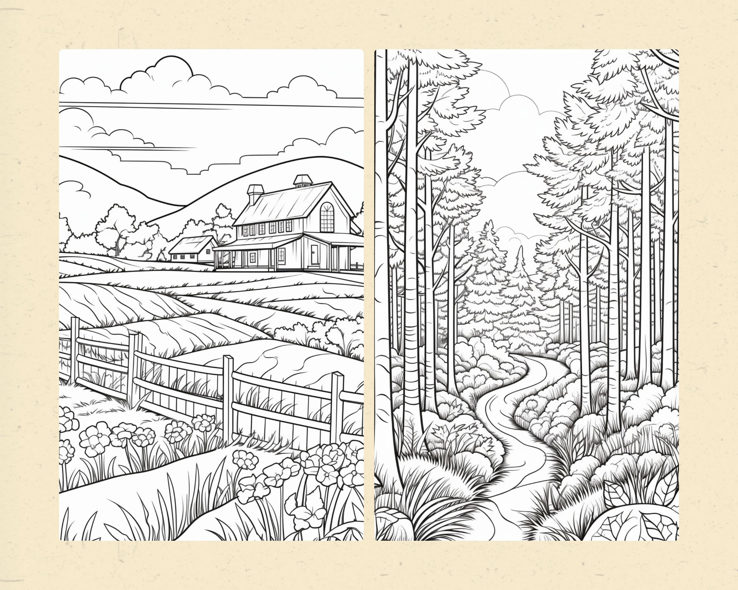 25 Landscape Coloring Pages: Nature Scenes for Relaxation (PDF File) - Etsy