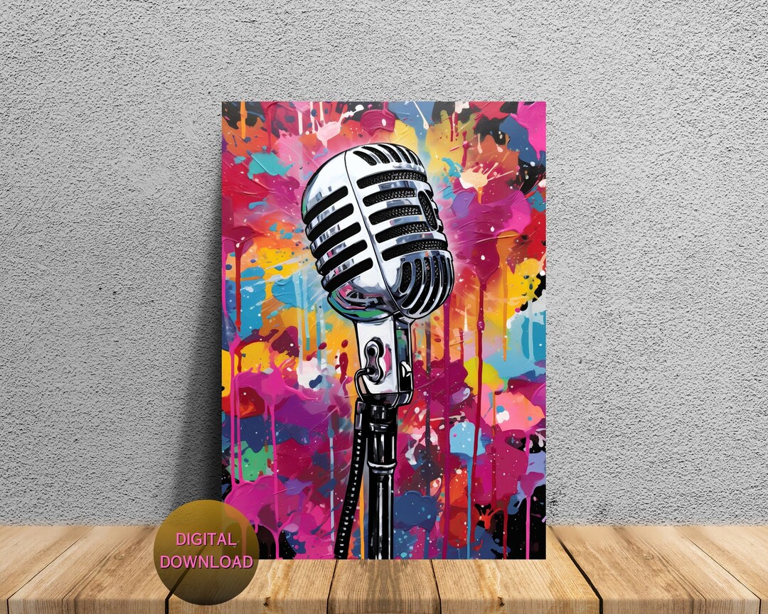 Microphone Graffiti Printable Wall Art, Colorful Wall Décor, Music ...