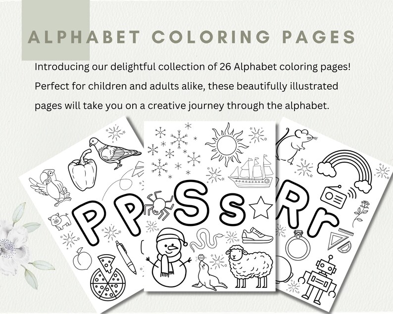 26 Alphabet Coloring Pages PDF Printable Activities Teach - Etsy