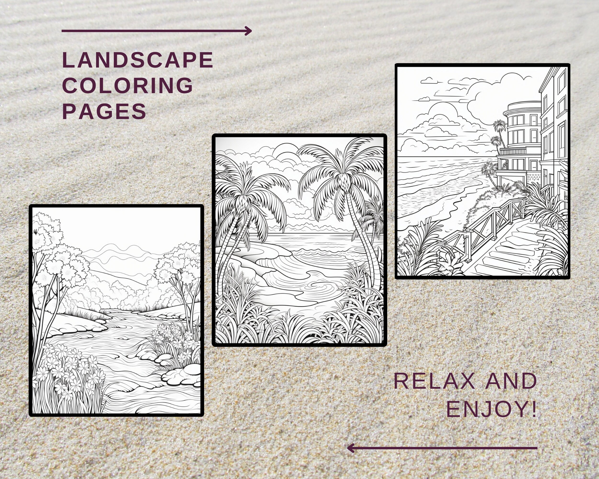 25 Landscape Coloring Pages: Nature Scenes for Relaxation (PDF File) - Etsy