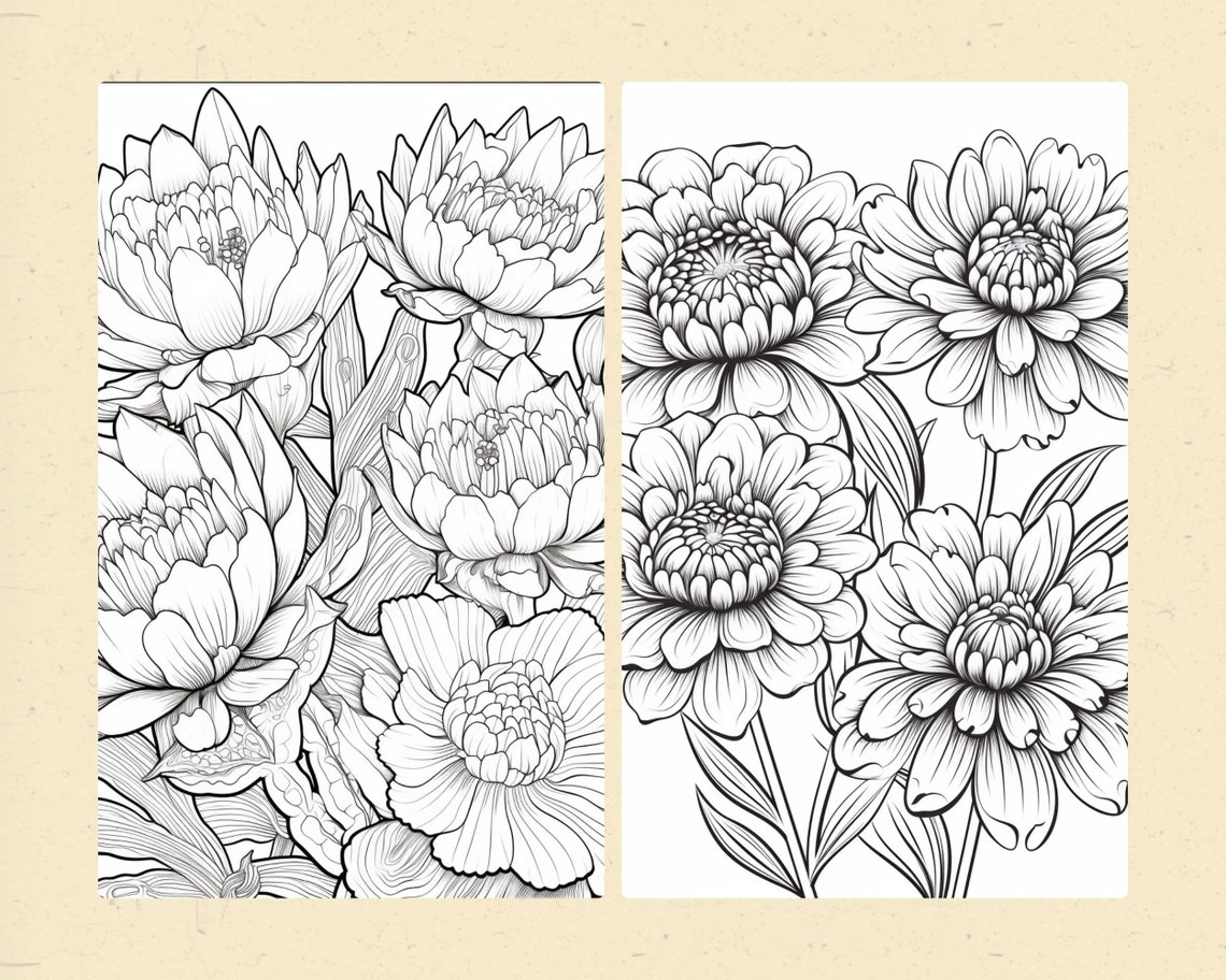 35 Flower Coloring Pages for Kids and Adults Printable 8,5''x11'' PDF ...