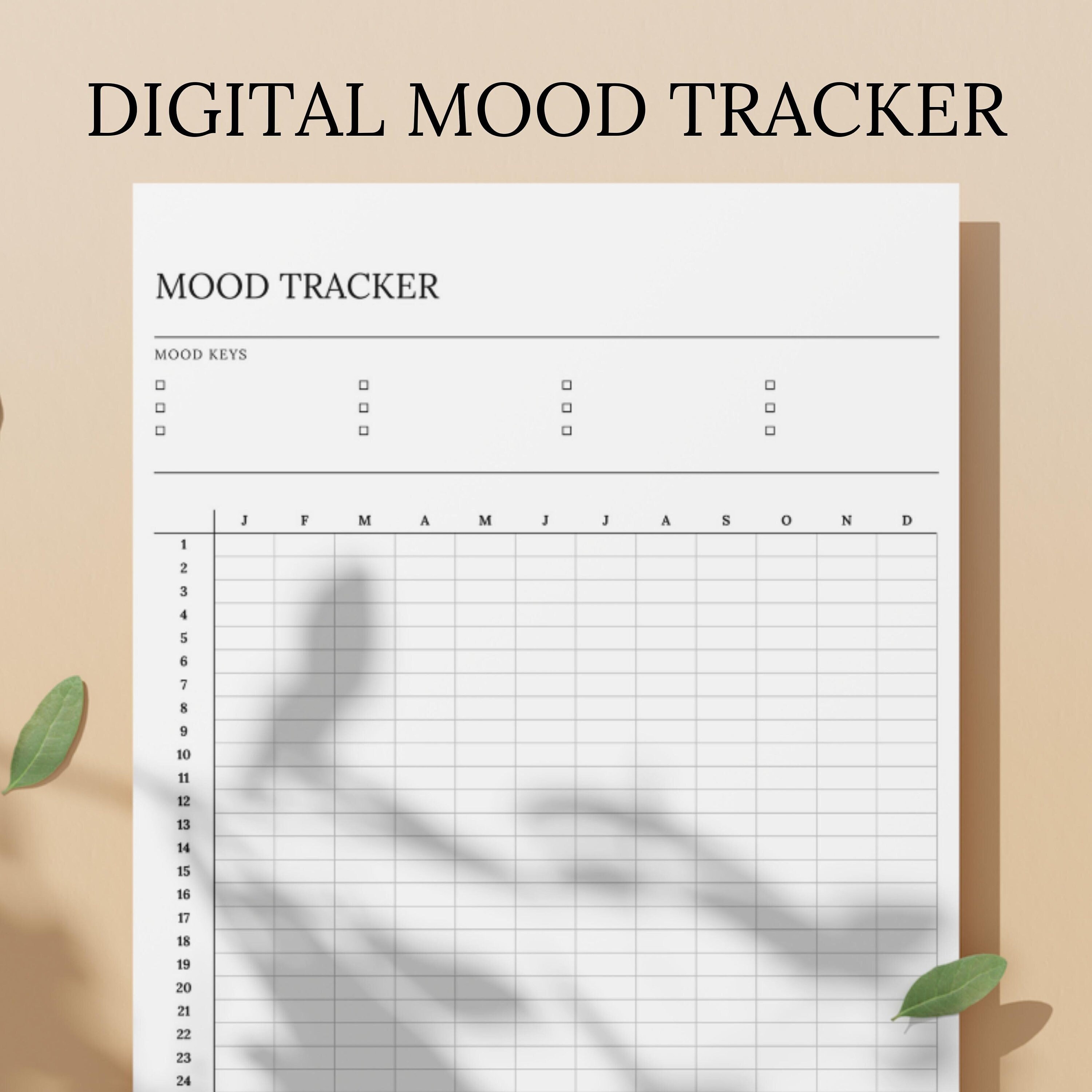 Mood Tracker, Yearly Mood Chart, Mood Monitoring, Mood Journal, Mood ...