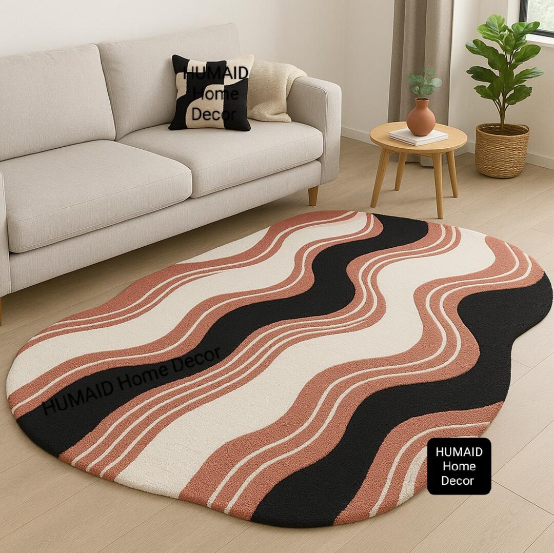 Hand Tufted Irregular Shape Wave Pattern Rug: Modern Abstract Carpet ...