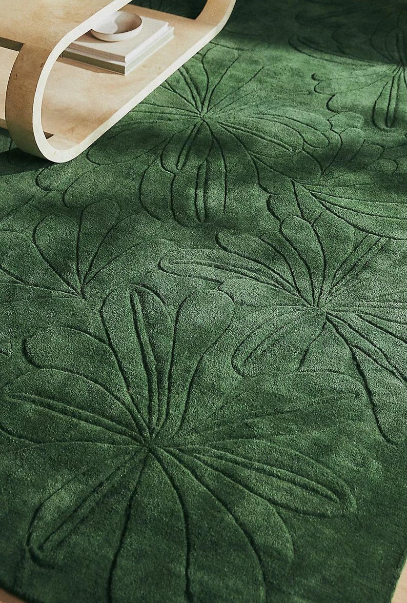 Hand Tufted Sculpted Daisy Green Rug 100% Woolen Tufted Plaid Rug Tuft ...