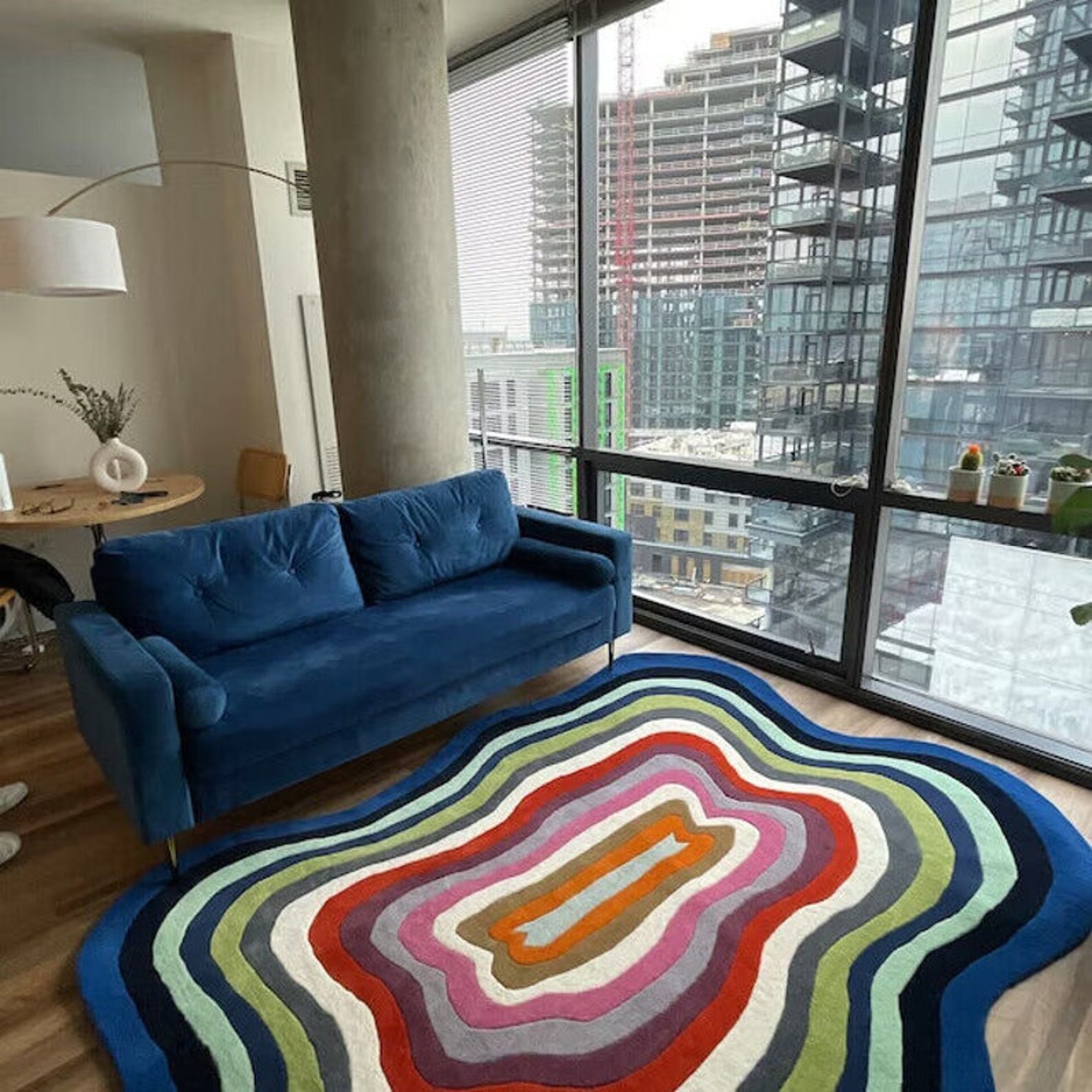 Irregular Shape Tufted Rug Multicolored Stripes, Hand-tufted Wool Area ...