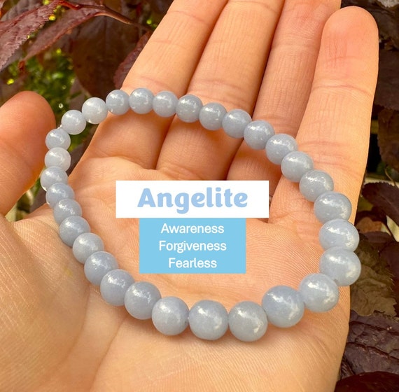 Angelite Crystal Bracelet 6mm Calming Stone Healing Blue Crystal Etsy