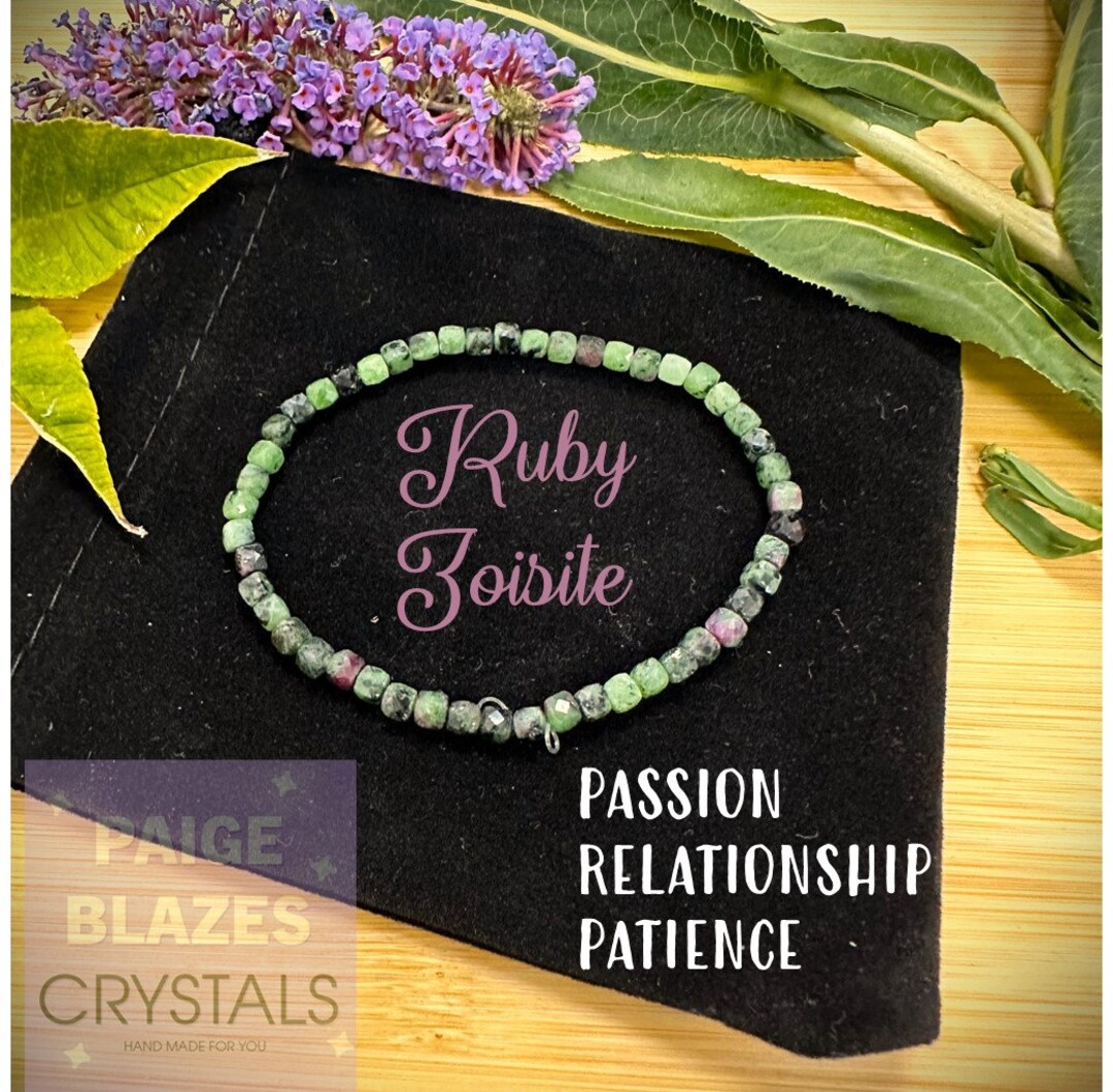 Crystal Healing Stones Ruby Zoisite Hand Crafter 4mm Cubed Bracelet ...