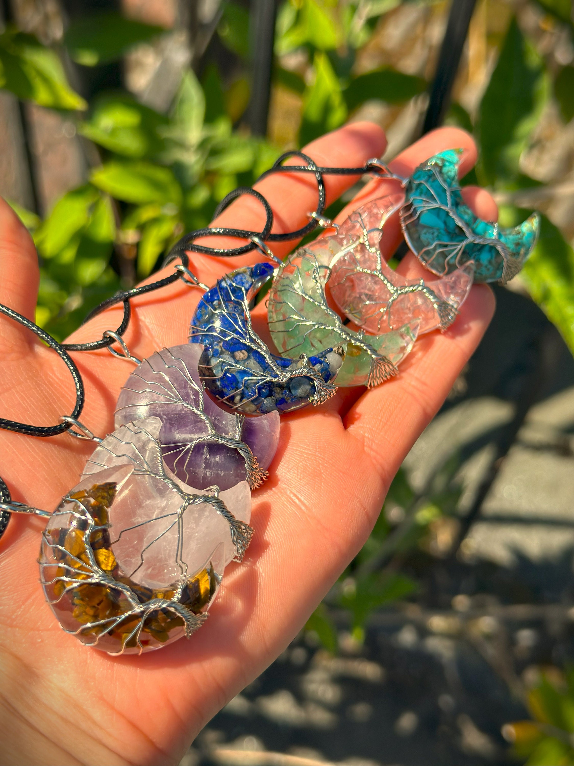 Moon Crescent Shaped Crystal Stone Pendant Healing Stones - Etsy