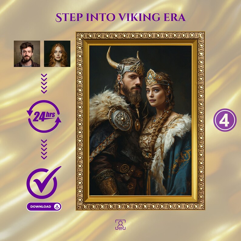 Custom Viking Couple Portrait From Photo, Viking Style Portrait, Custom ...