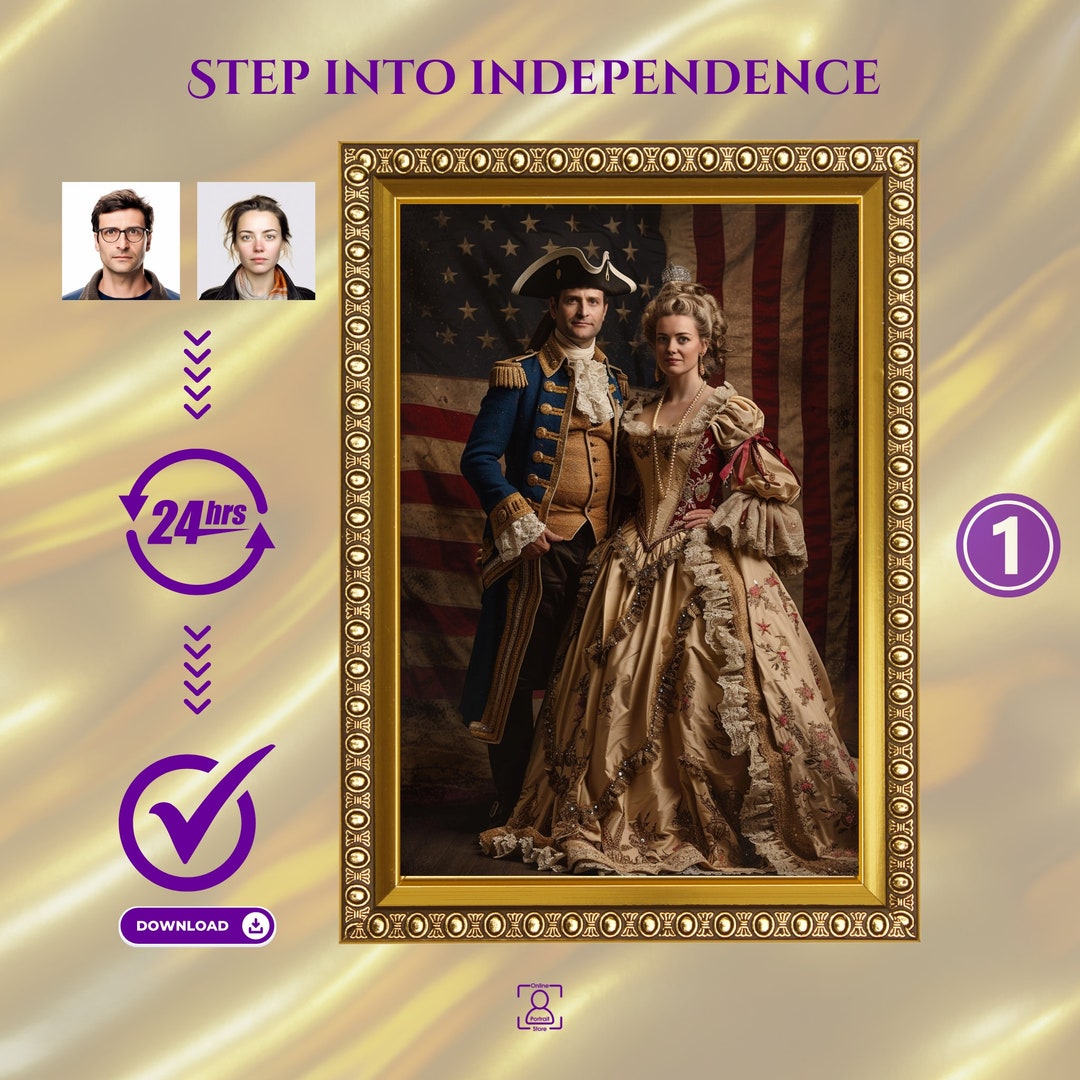 Custom 4th of July Couple Portrait, Patriotic Anniversary Gift (digital ...