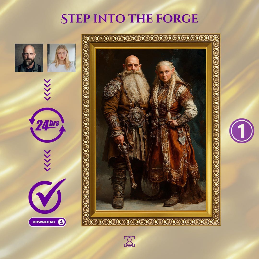 Custom Couple Portrait From Photo – Fantasy Dwarf Style, Personalized ...