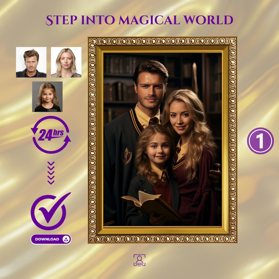 Custom Personalized Wizarding Universe Family Portrait From Photo ...
