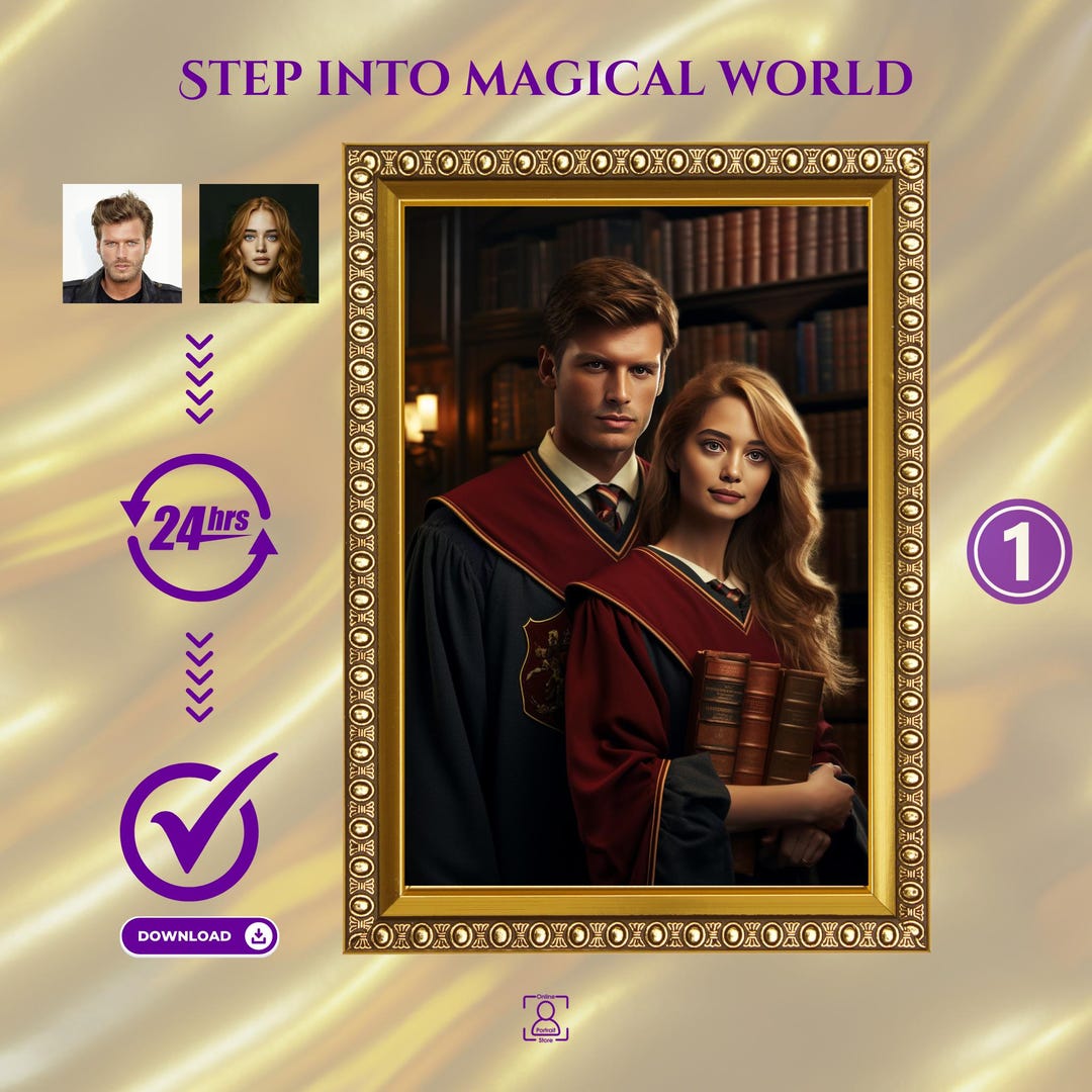 Custom Personalized Wizard Couple Portrait From Photo, Custom Wizarding ...
