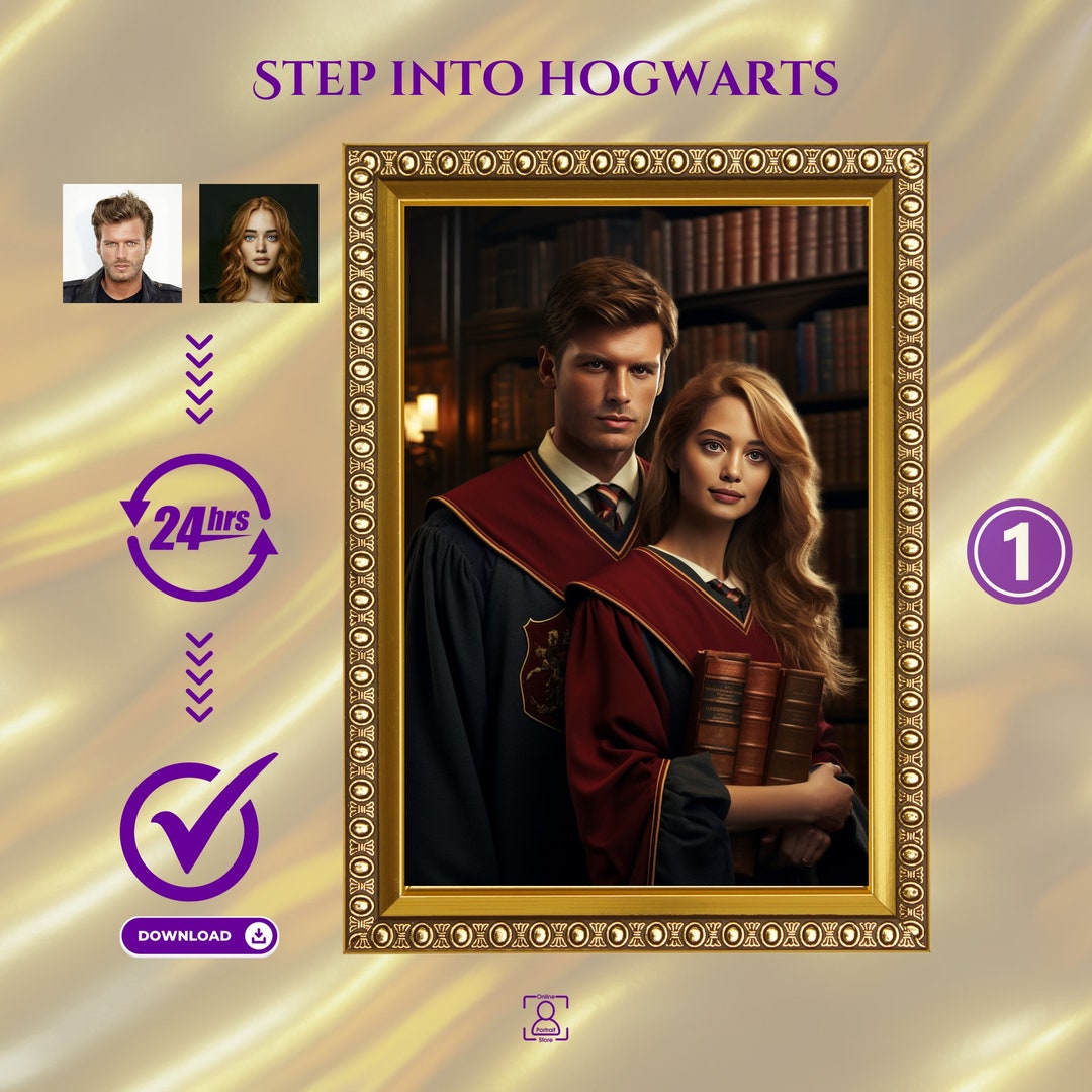 Custom Personalized Wizard Couple Portrait From Photo, Custom Wizarding ...